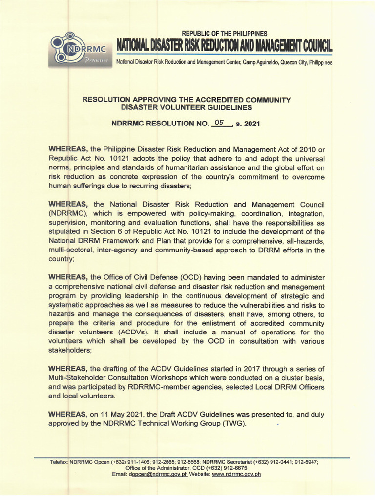 NDRRMC Resolution No 05 S 2021 | PDF