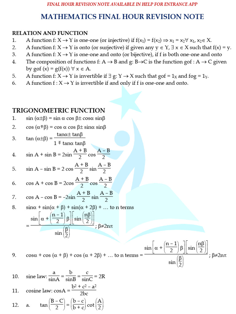 Mathematics Final Hour Revision Note | Download Free PDF | Matrix ...