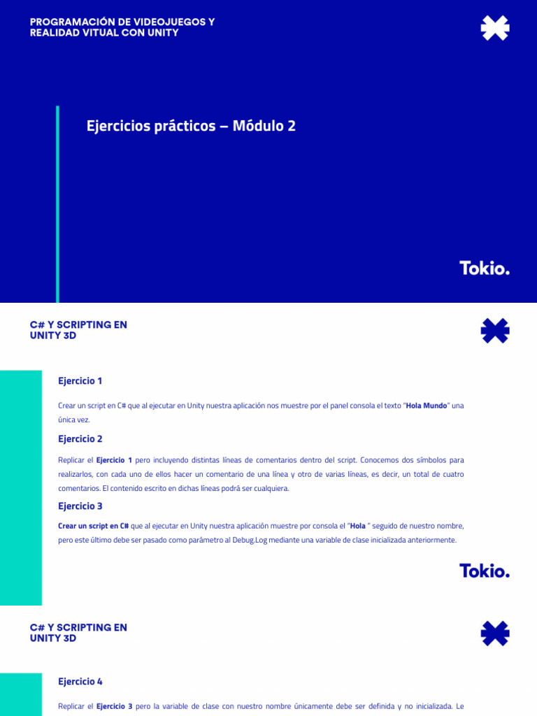 Ejercicios C# en Unity | PDF | C Sharp (lenguaje de programación) | Lenguaje de escritura