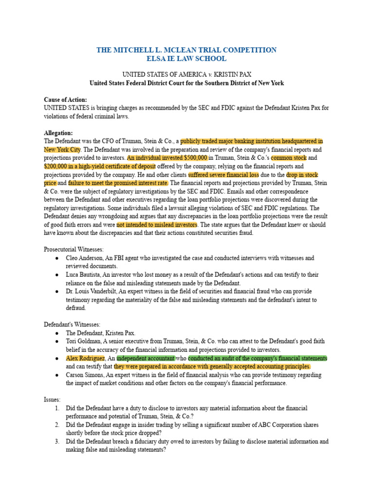 Securities Fraud Case Against CFO Pax | PDF | U.S. Securities And ...