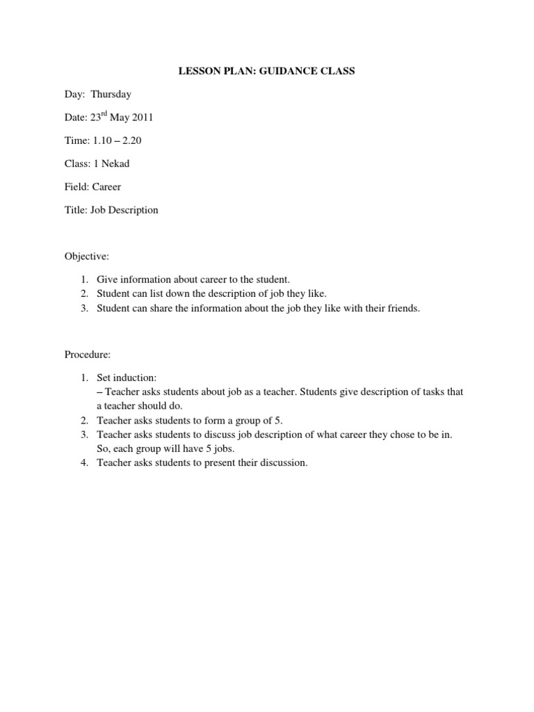 Career Guidance Lesson Plan | PDF | Career & Growth