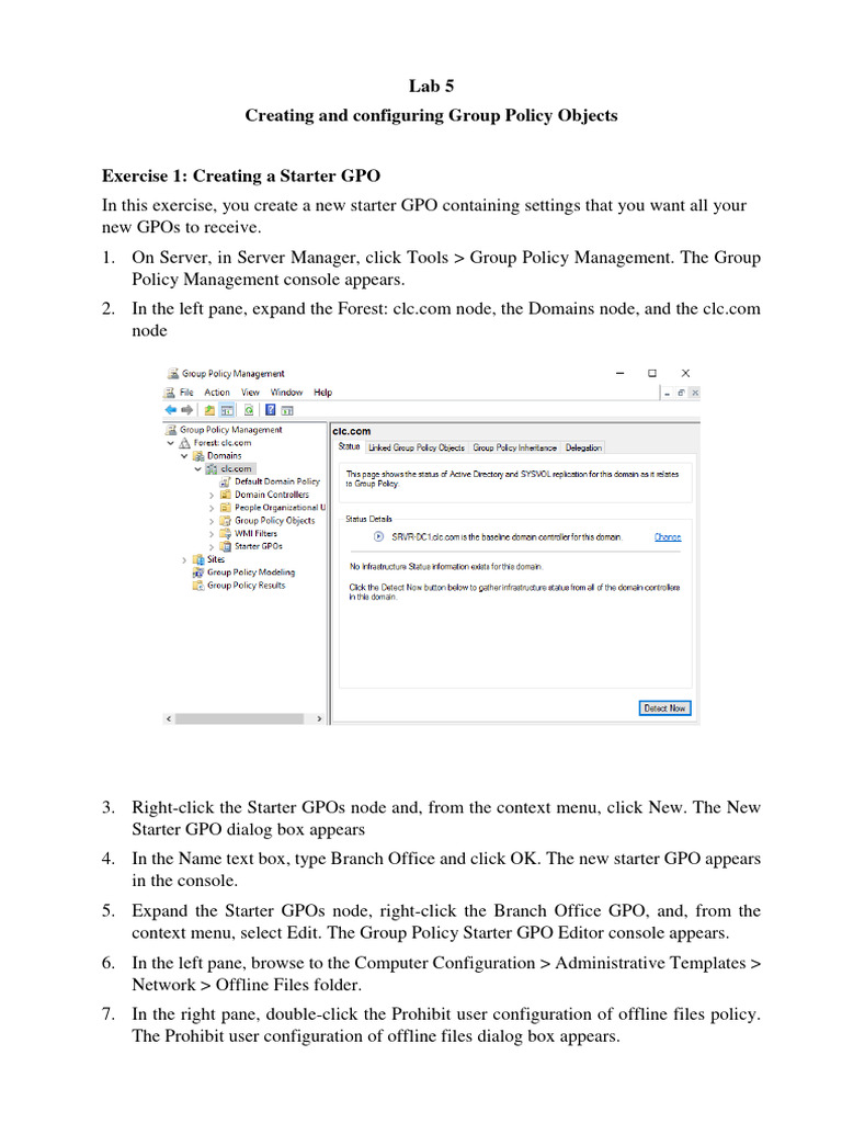 Lab 5 - Creating and configuring Group Policy Objects | PDF | Group Policy | Operating System ...