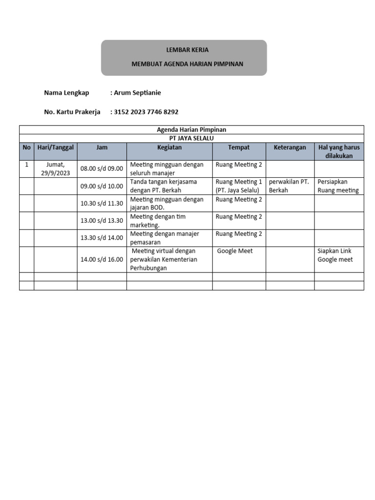 TPM 1 Membuat Agenda Harian | PDF