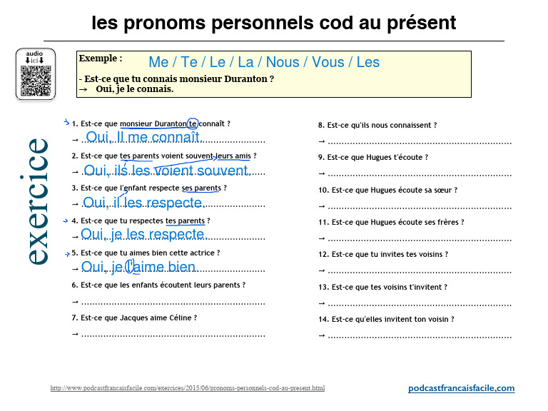 Exercices sur les pronoms COD au présent | PDF | Échecs | Théorie (échecs)