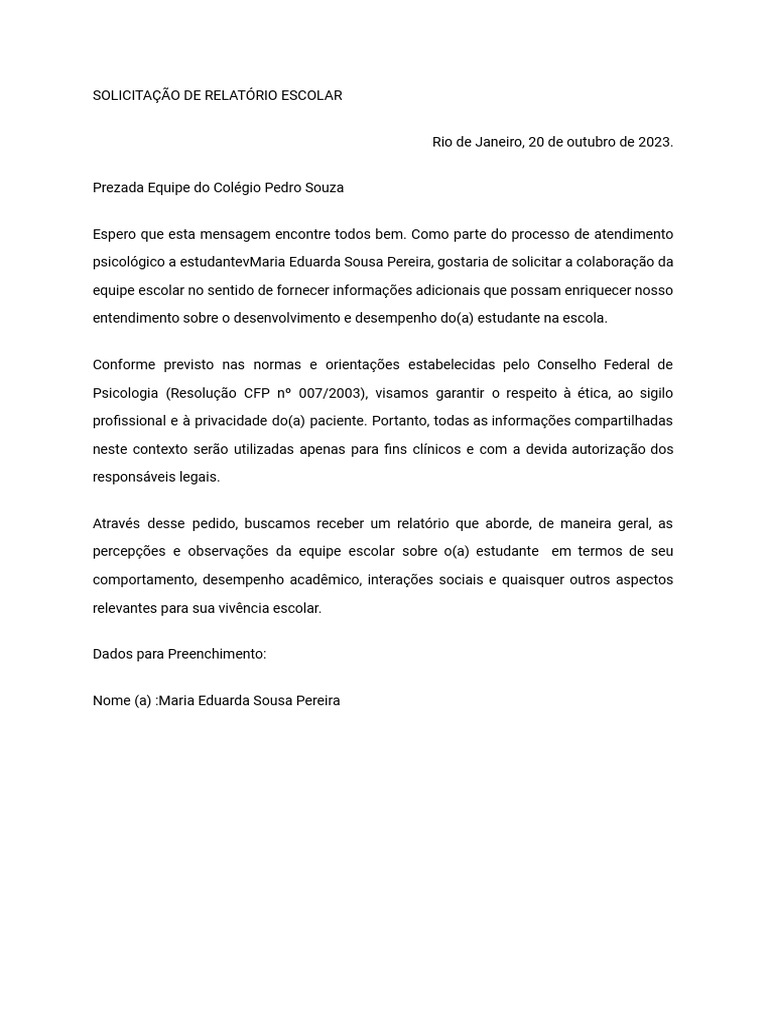 Modelo De Relatorio M Dico Detalhado/modelo De Solicitacao De Relatorio ...