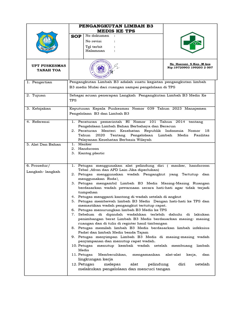 1.4.3.B R.3 SOP PENGANGKUTAN LIMBAH B3 Ke TPS e | PDF