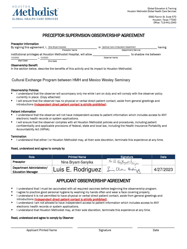 HM ClinicialObservershipAgreement 2023 | PDF | Patient | Health ...