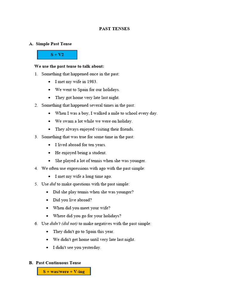 5) - Past Tenses | PDF | Verb | Grammatical Tense