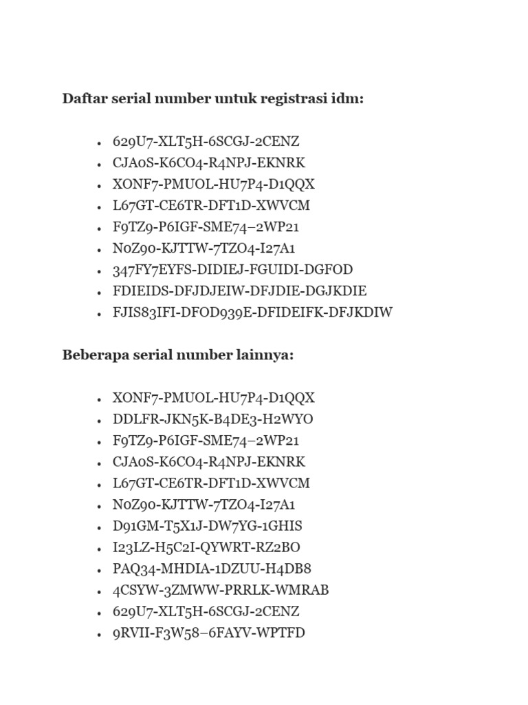 Serial Numbers for IDM Registration | PDF