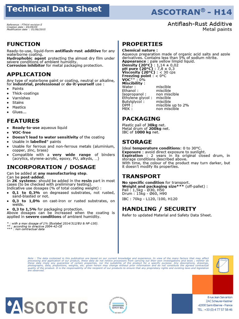 Ascotran H 14 (Anti Flash Rust) | PDF | Industrial Processes | Materials