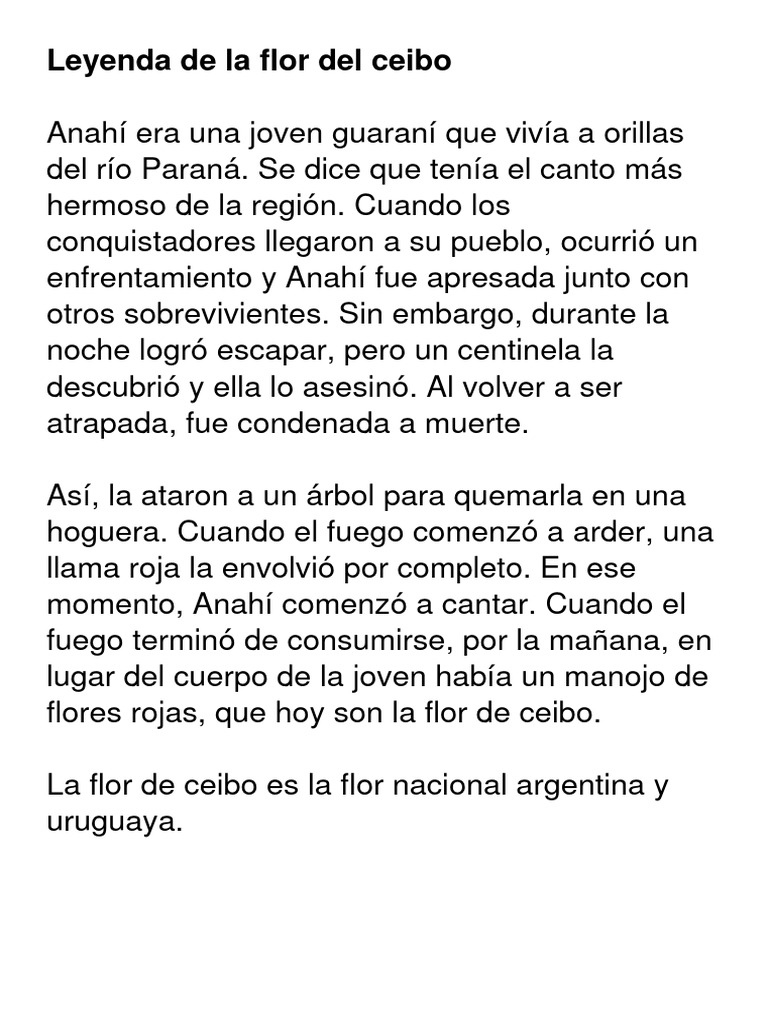 Leyenda de La Flor Del Ceibo | PDF