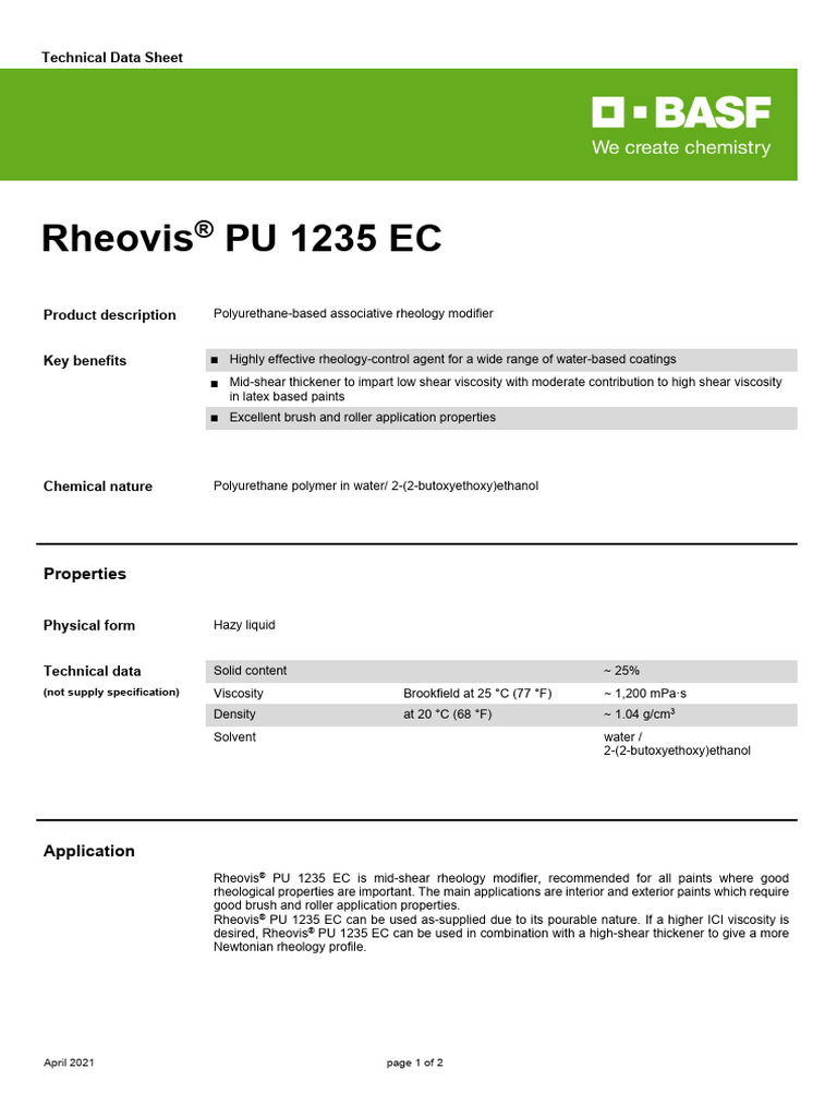 Rheovis+PU+1235+EC - Mid Shear | PDF | Rheology | Paint