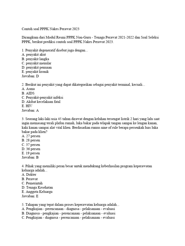 Contoh Soal Pppk Nakes Perawat 2023 Pdf