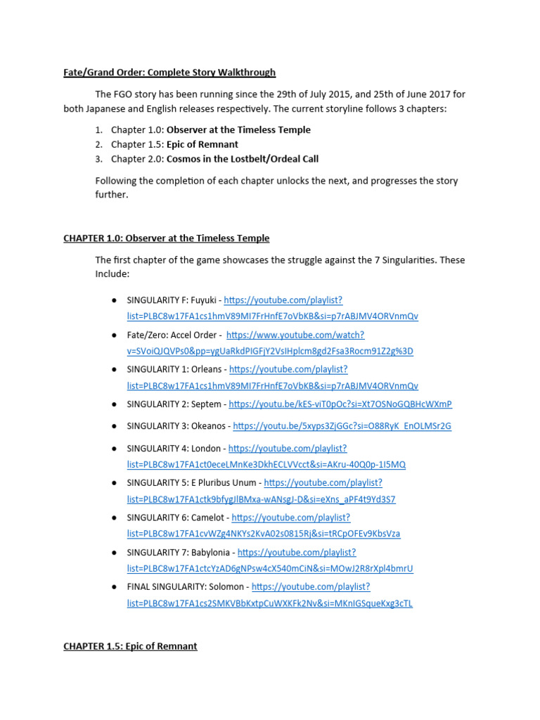 FGO Complete Story Walkthrough Guide | PDF