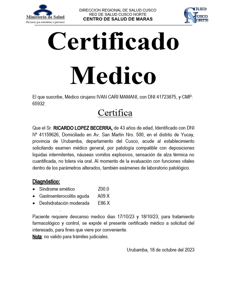Certificado Medico Ultimo 2023 | PDF