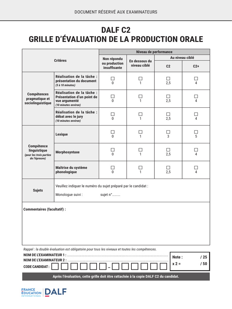 Grille Évaluation Production Orale DALF C2 | Download Free PDF ...
