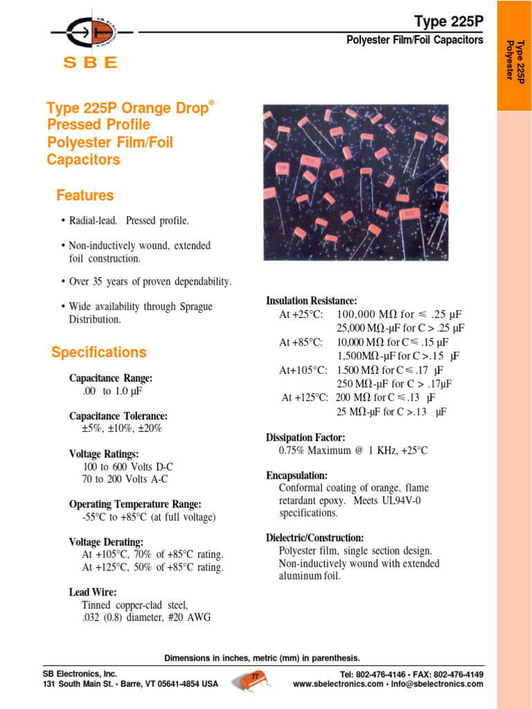 225p10391wa2 Sbe Inc F806f5a2 | PDF | Capacitor | Electric Power