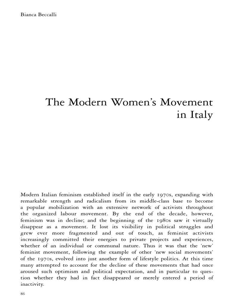 Bianca Beccalli, The Modern Women S Movement in Italy, NLR I 204, March ...