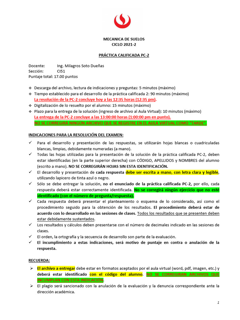 Práctica PC-2 (2021-2) CI51 | PDF | Ciencias de la Tierra | Ingeniería geotécnica