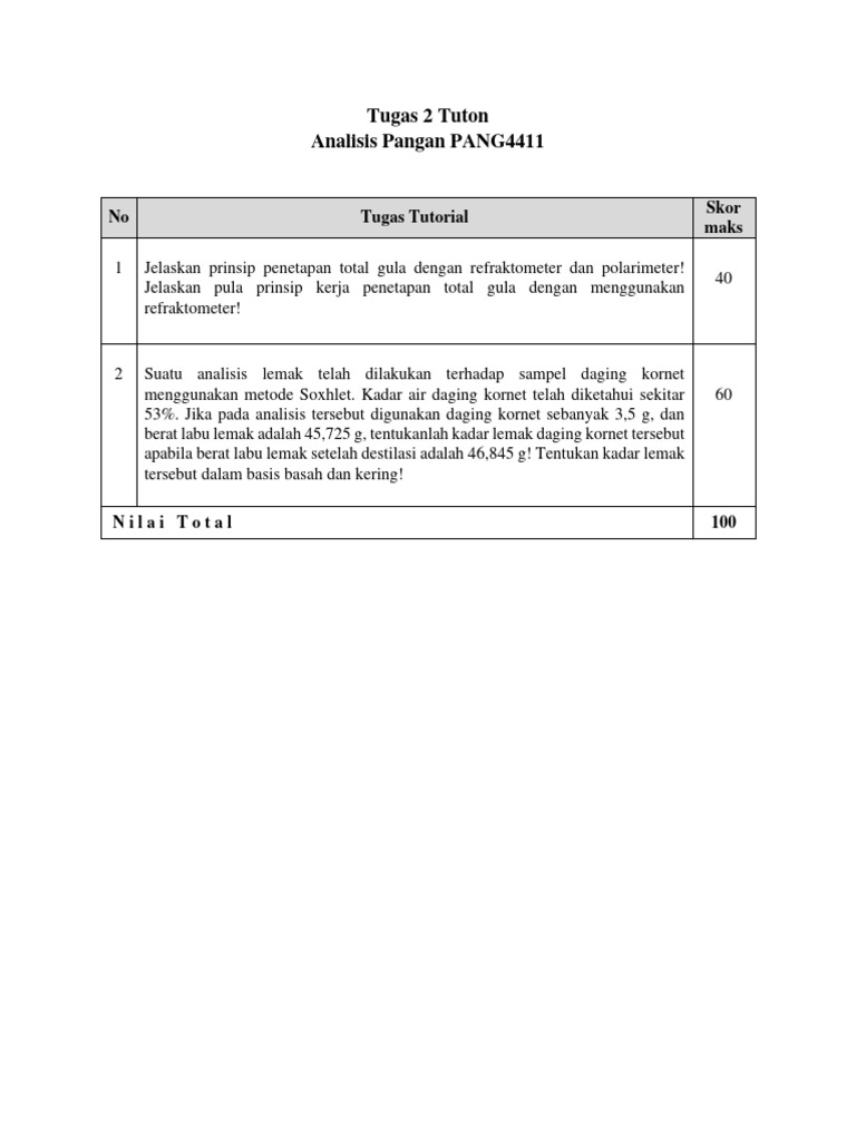 Tugas 2 Tuton Analisis Pangan PANG4411-1 | PDF