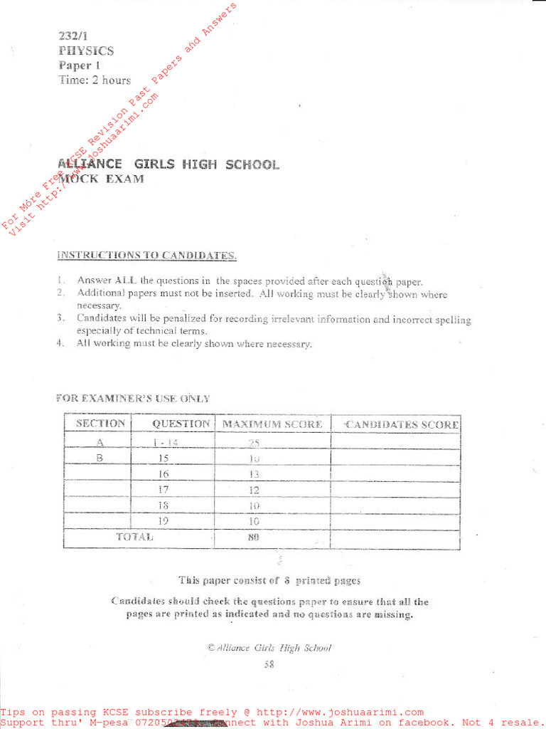 Alliance Girls Physics P1 E | PDF