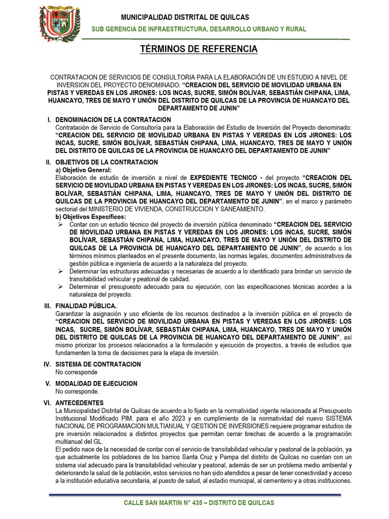 TDR Final | PDF | Presupuesto | Infraestructura