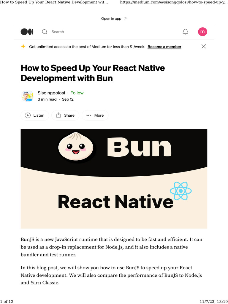 How To Speed Up Your React Native Development With Bun By Siso Ngqolosi Sep 2023 Medium Pdf 