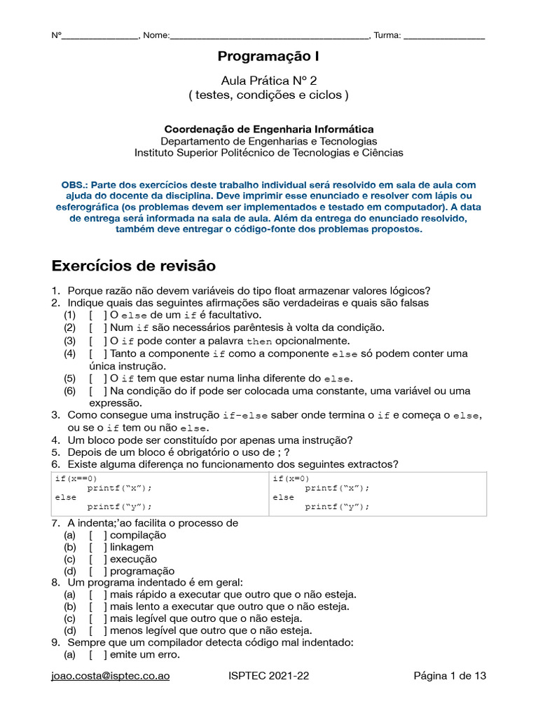 p2021 - 22-P02 (Exercícios Propostos) | PDF | Compilador | Engenharia