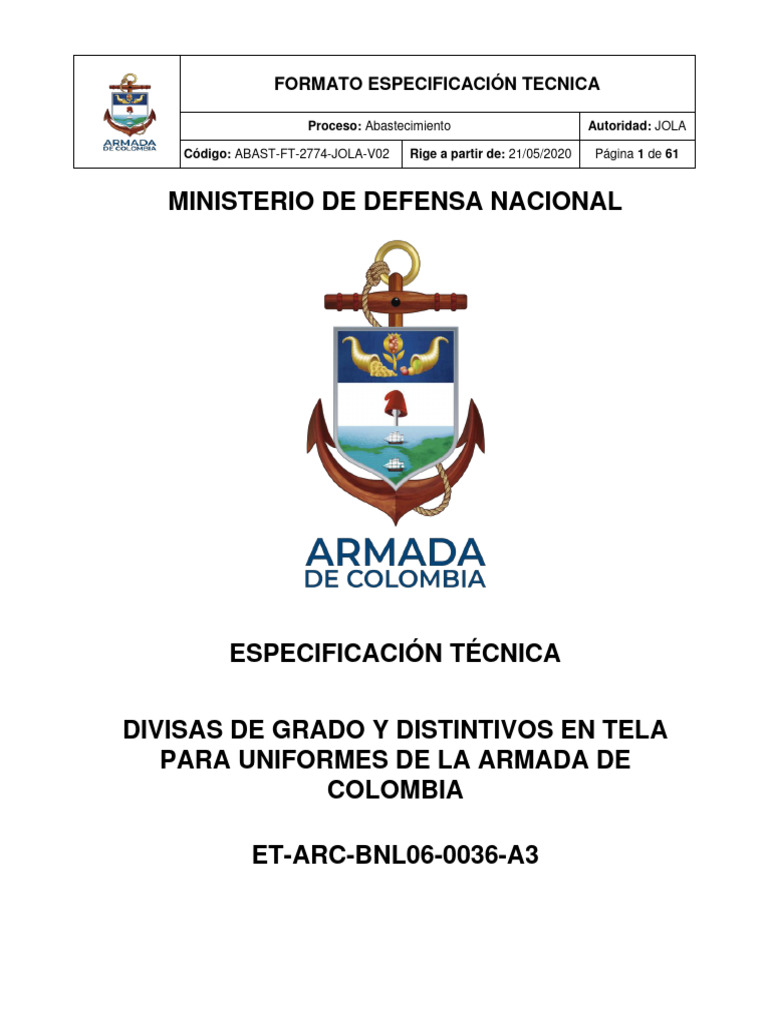 Divisas de Grado y Distintivos en Uniformes de La Armada de Colombia ...