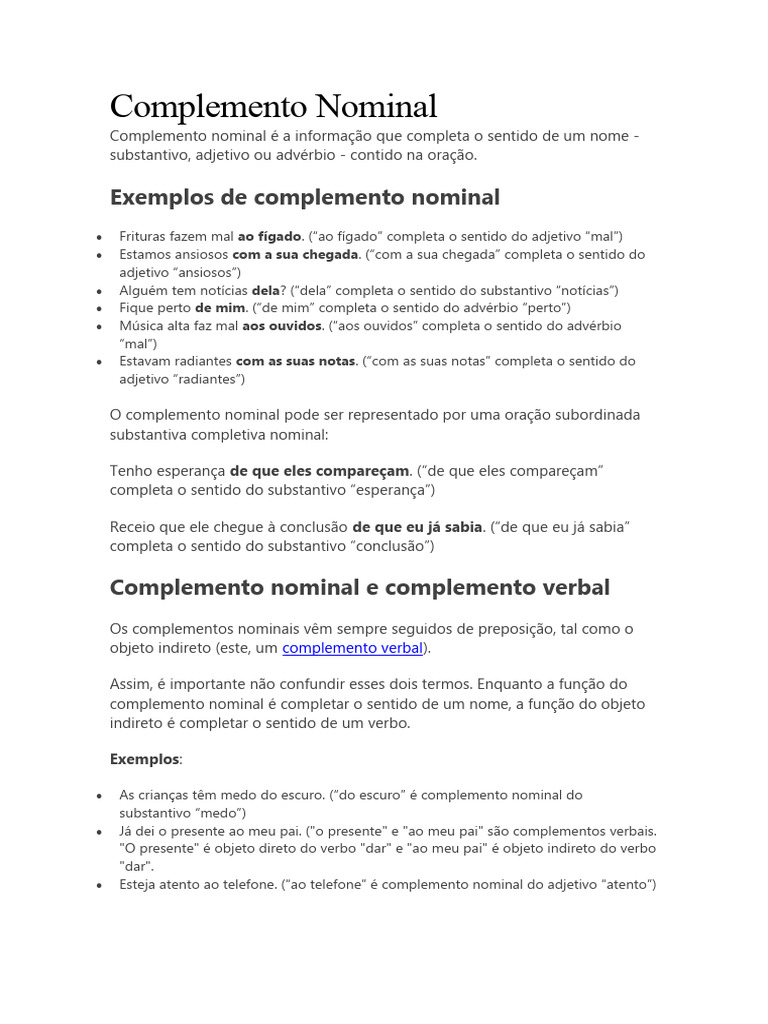 Complemento Nominal | PDF | Substantivo | Linguística