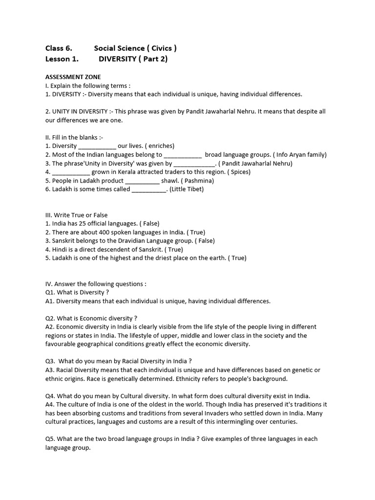 Class 6th - Soc - Sc. - Civics Lesson 1 - Part 2 | PDF | Multiculturalism | South Asia
