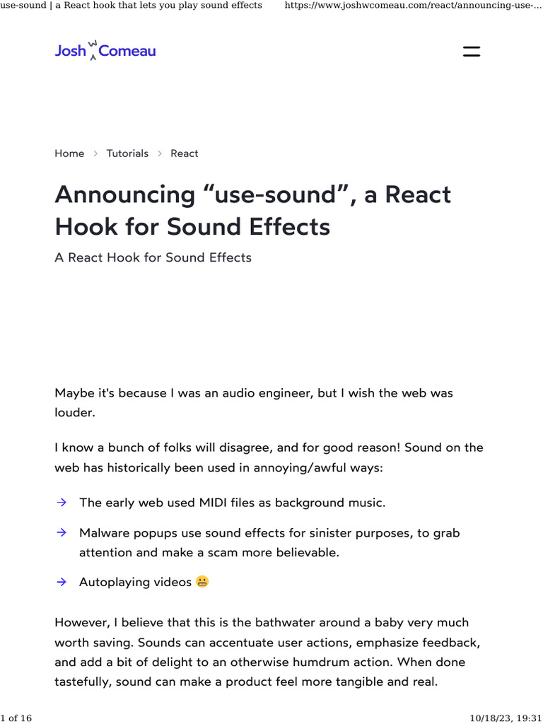 React Hook for Web Sound Effects | PDF | Computer File | Mp3