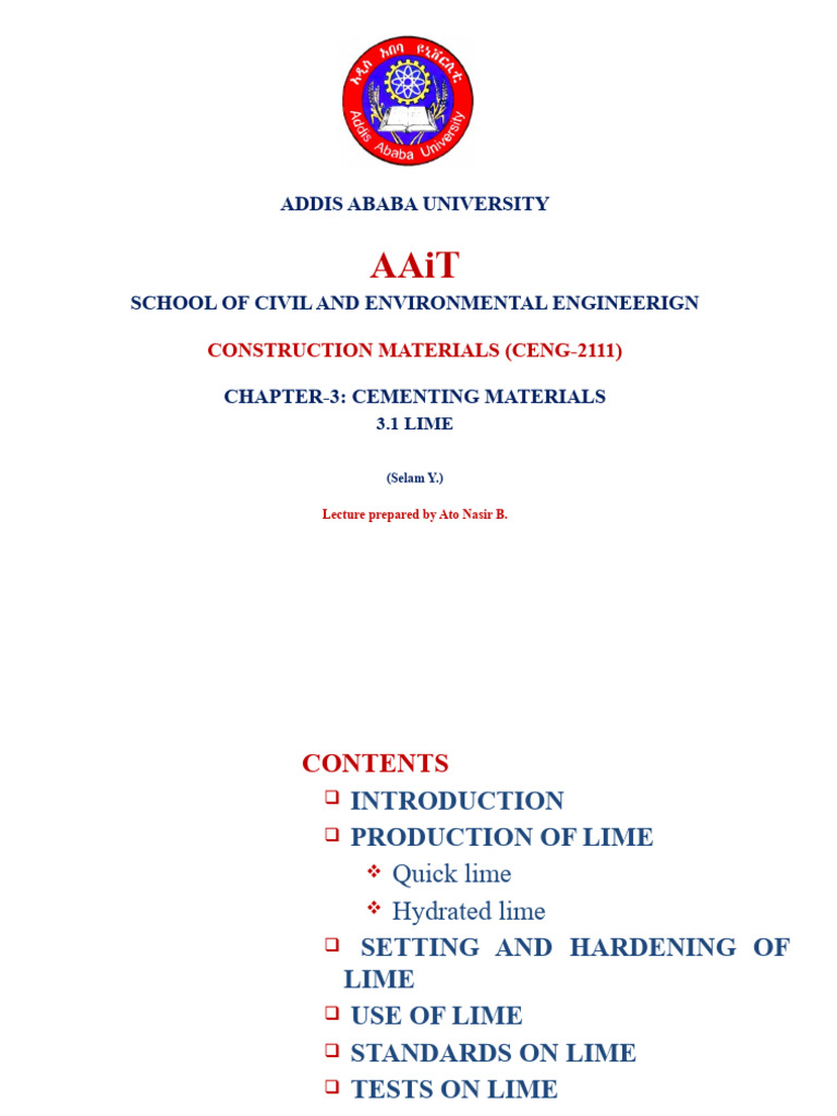 Chapter-3.1 Cementing Materials (Lime) | PDF | Cement | Chemical Compounds