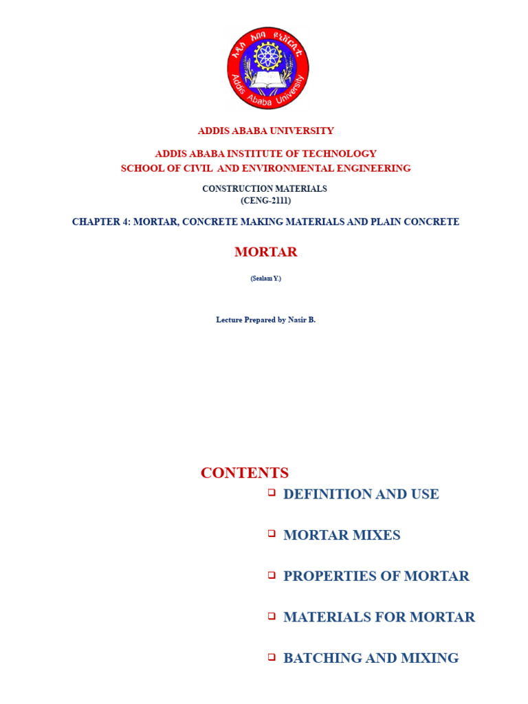 4.1 Mortar | PDF | Mortar (Masonry) | Cement