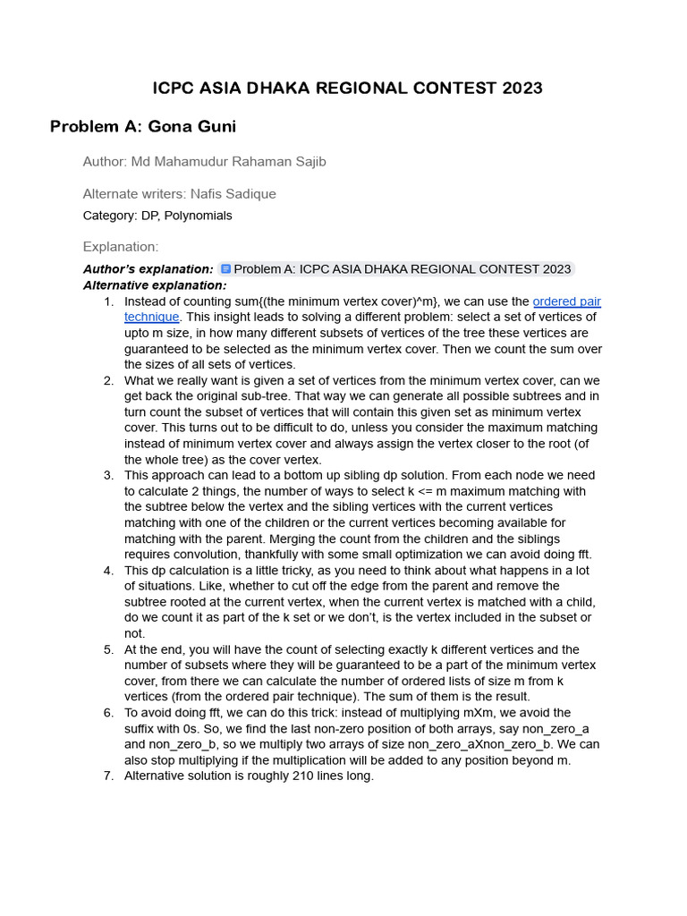 ICPC Dhaka Regional 2023 Onsite Problem Analysis 1 | PDF | Computer Programming | Mathematical ...