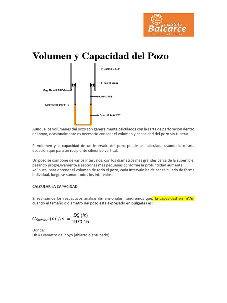 Cálculo de Volumen y Capacidad de Pozos | PDF | Hogar, jardinería y ...