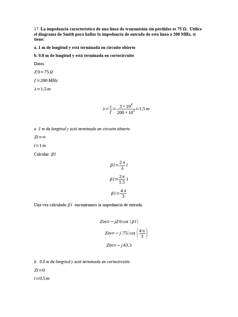 Deberes Ejercicios Lineas Segundo Parcial | PDF | Longitud de onda | Línea de transmisión
