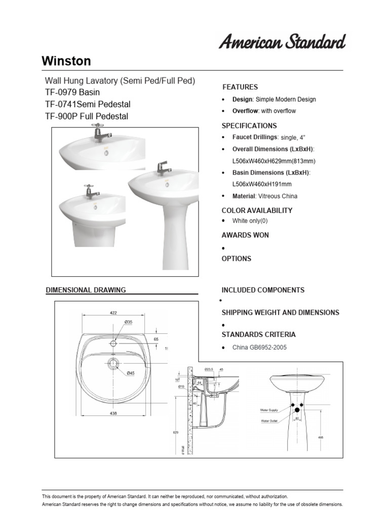 Specification-Sheet-Winston WH Basin_Thailand_Lavatories_TF-0979 TF-0741 TF-900P (1) (1) | PDF