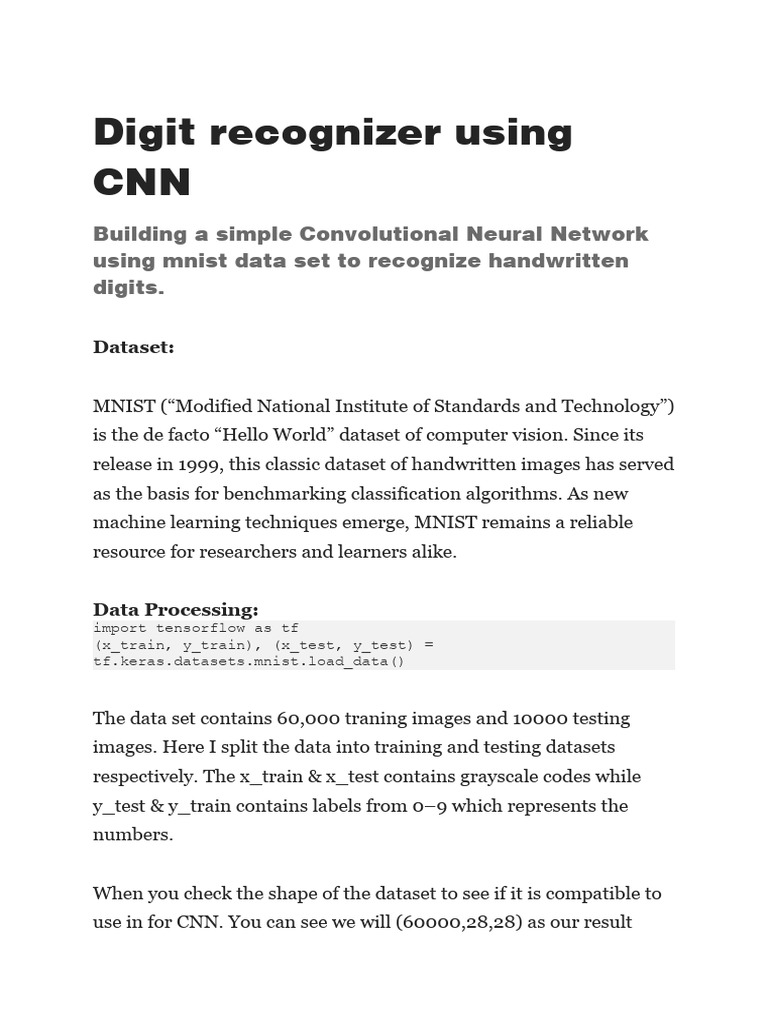 Digit Recognizer Using CNN | PDF | Cybernetics | Applied Mathematics