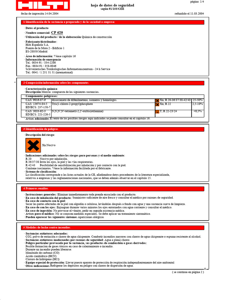 MSDS-CP-620-es HILTI CP 620 | PDF | Agua