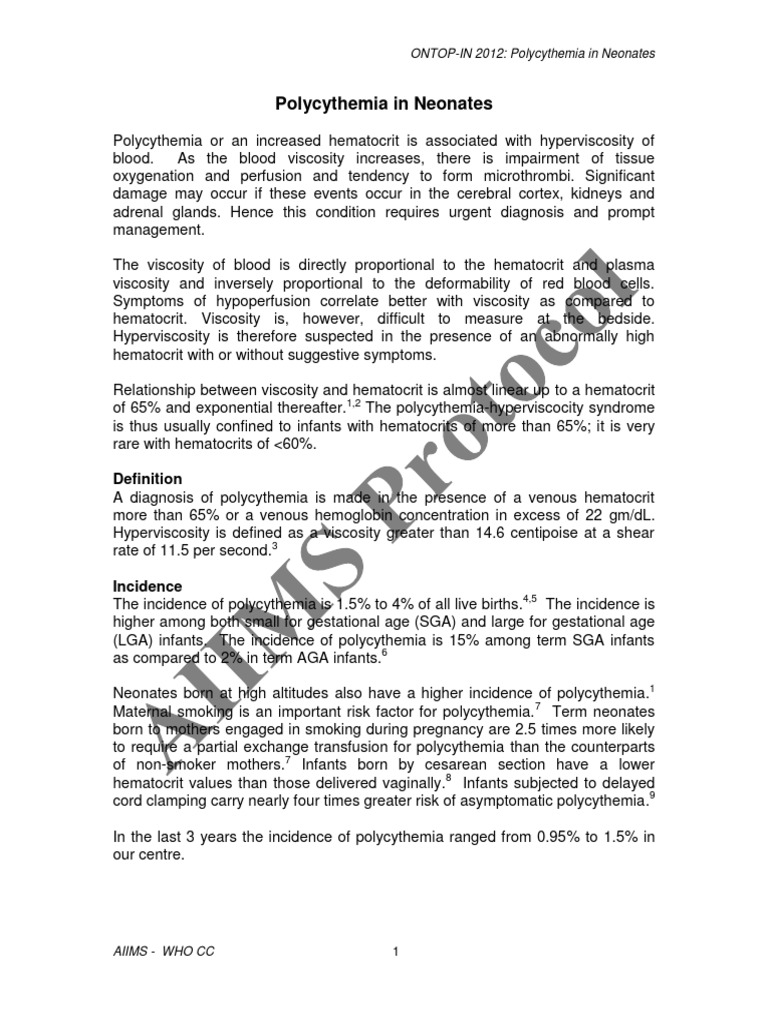 Polycythemia in Neonates | PDF | Blood | Clinical Medicine