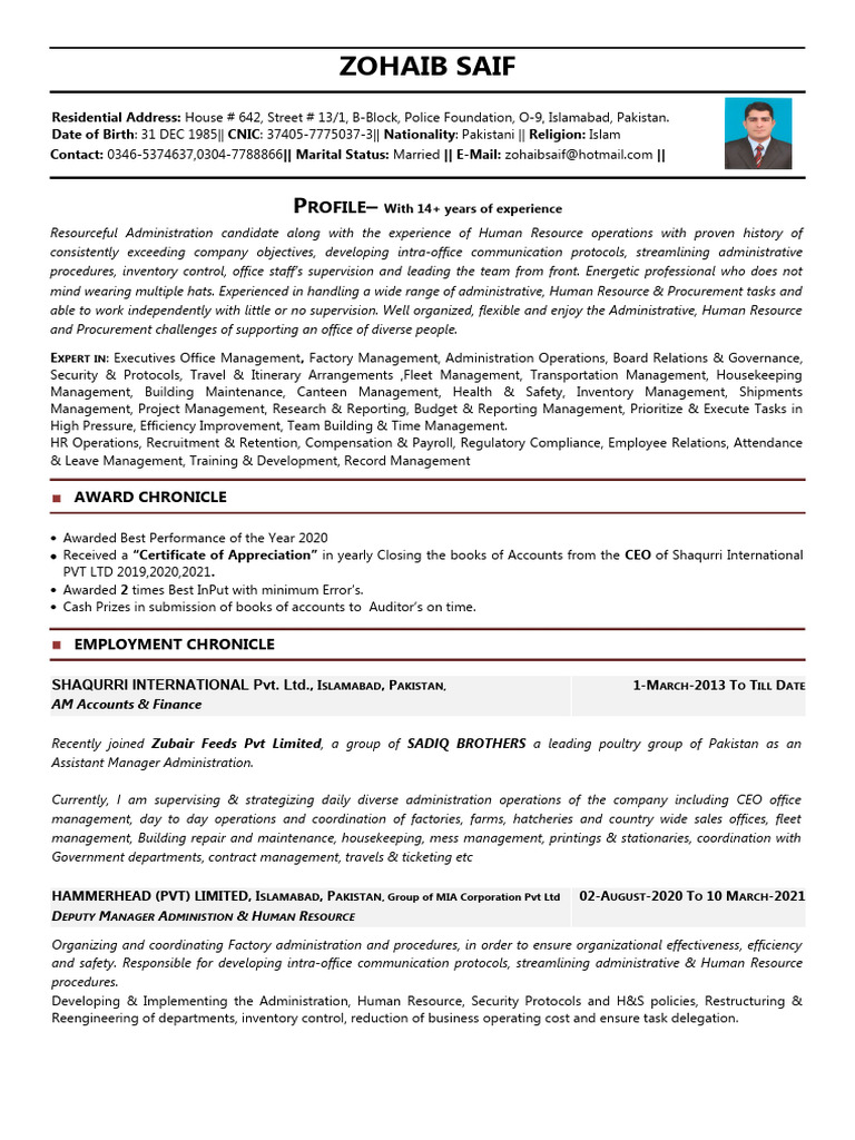 Sohail CV 08 April 21 | PDF | Employment | Salary