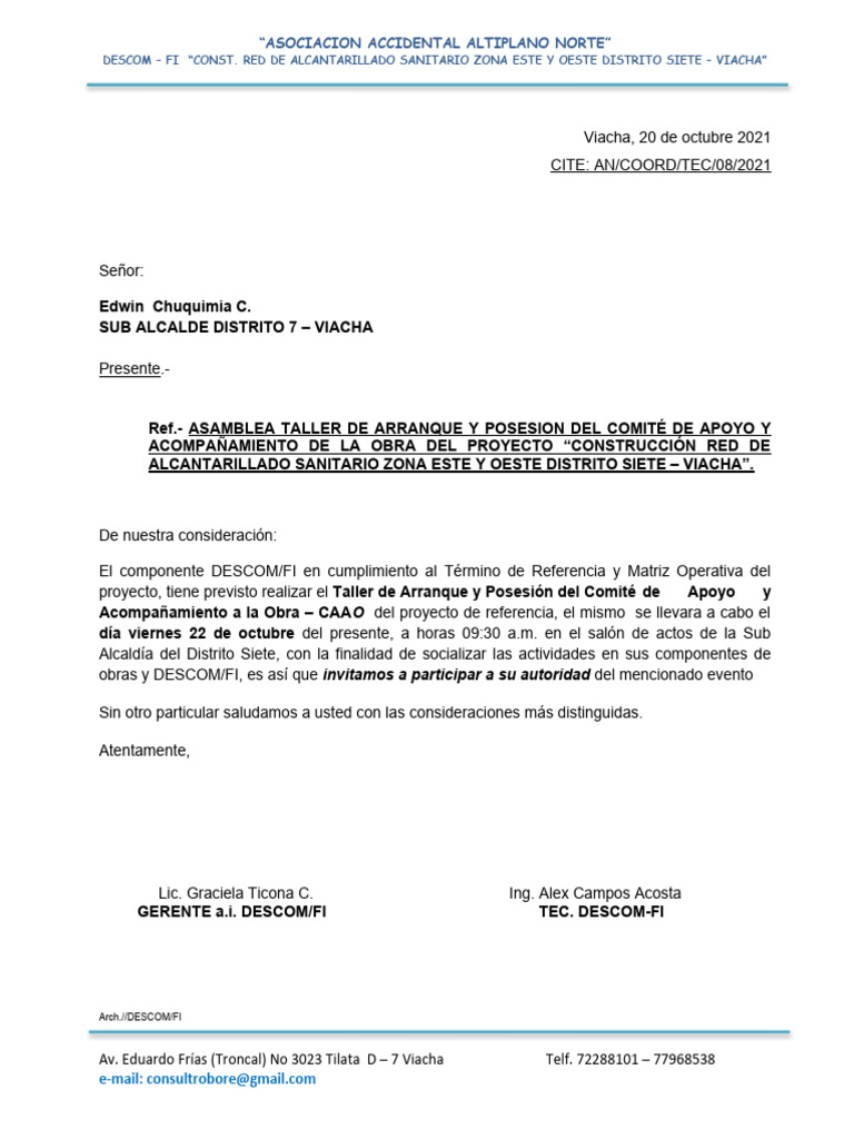 Nota Invitacion Taller | PDF