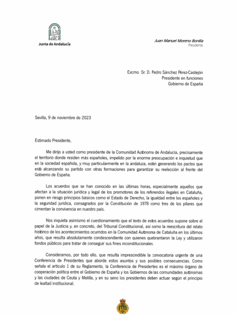 Carta Del Presidente de La Junta de Andalucía | PDF