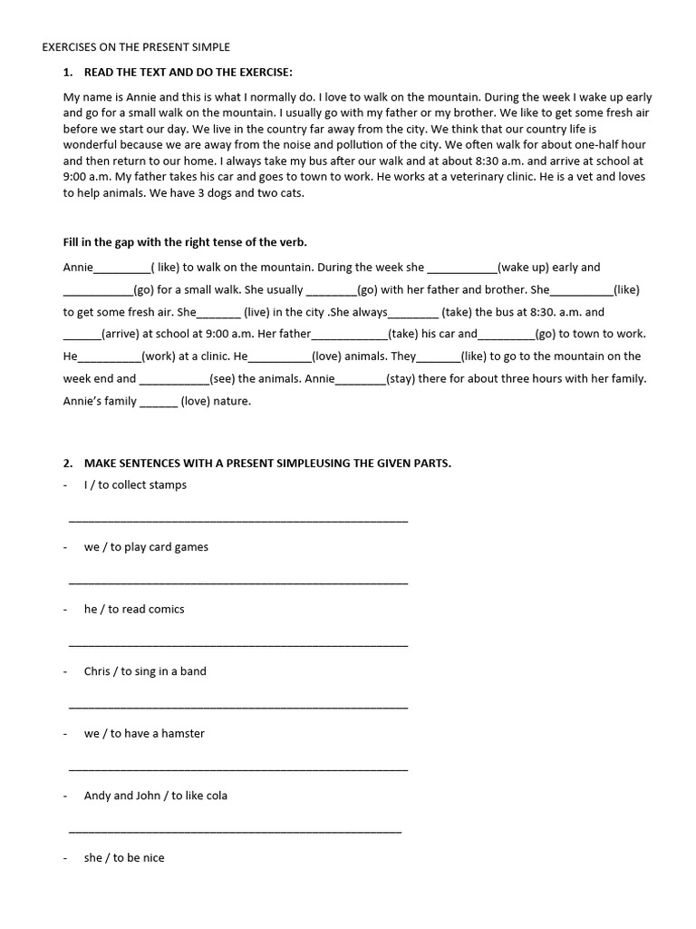 Exercises On The Present Simple | PDF