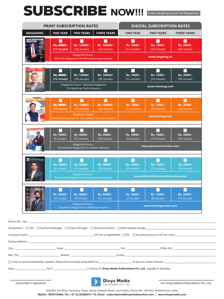 Divya Media Publications Subscription Rate Card | PDF | Subscription ...
