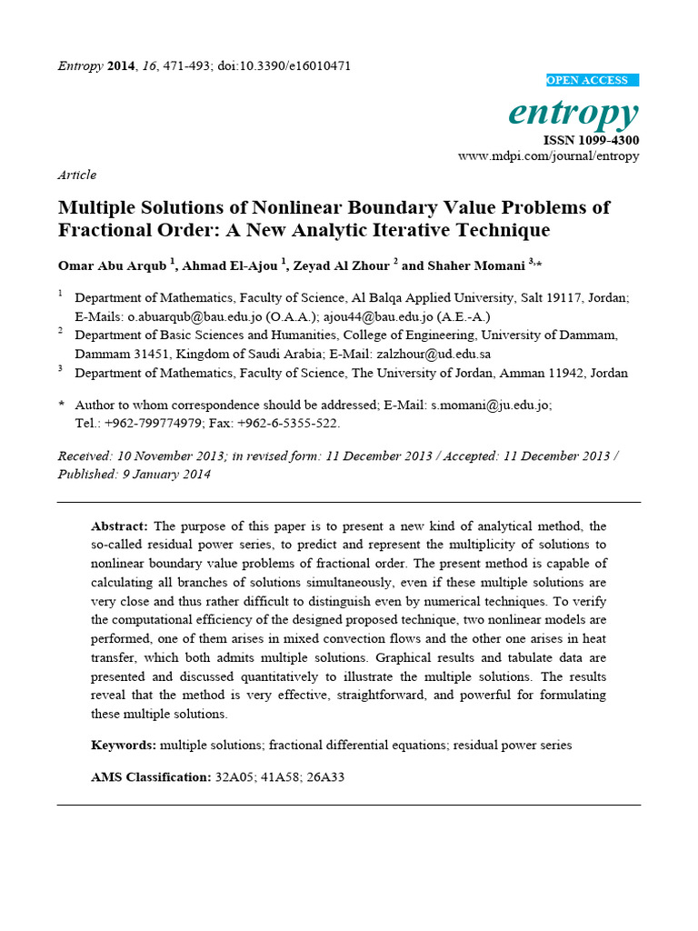 Multiple Solutions of Nonlinear Boundary Value Problems of Fractional Order. A New Analytic ...