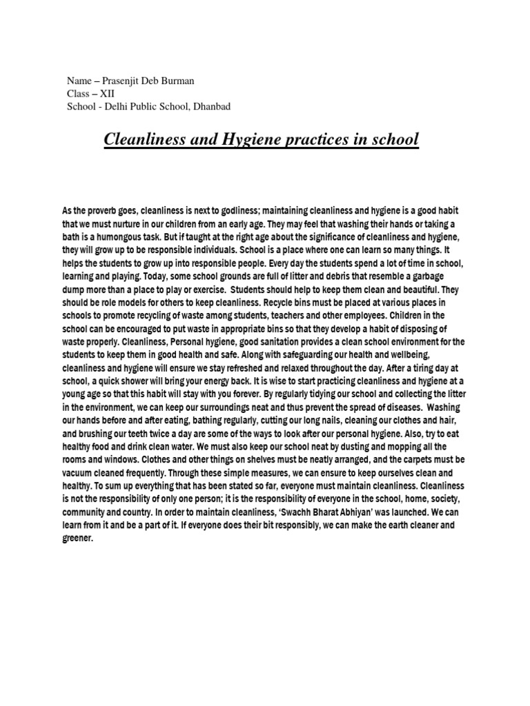 Article On Cleanliness and Hygiene Practices in School | PDF | Hygiene ...