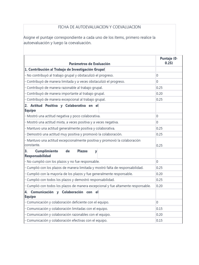 Ficha de Autoevaluacion y Coevaluacion 2023 | PDF | Conceptos psicologicos | Psicología cognitiva