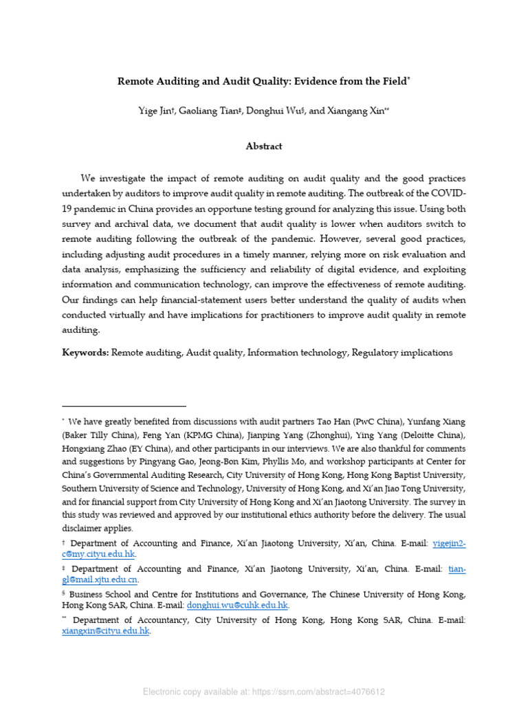 Enhancing Audit Quality in Remote Audits | PDF | Financial Audit | Audit
